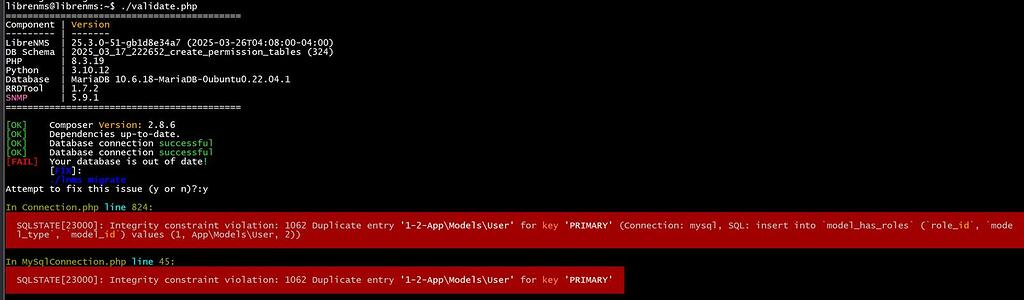 SQLSTATE[23000]: Integrity constraint violation: 1062 Duplicate entry - Help - LibreNMS Community
