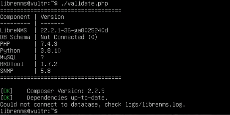 Could not connect to database, check logs - Help - LibreNMS Community